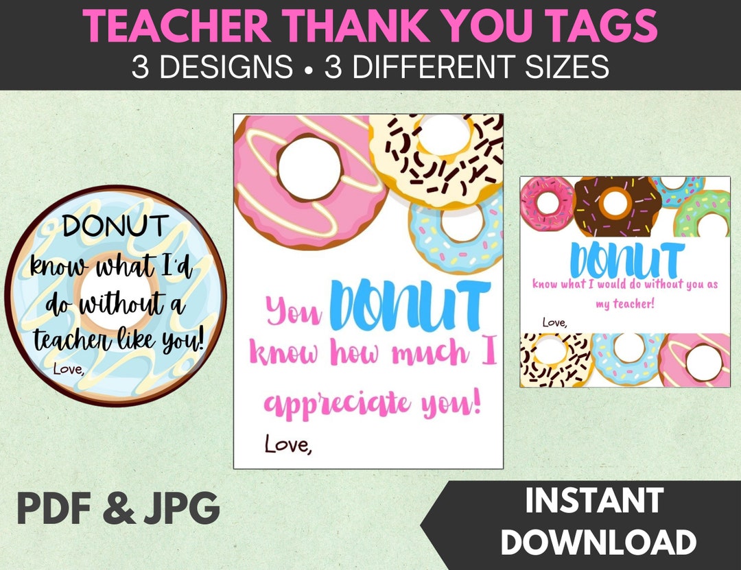 Teacher Appreciation Gift Tag | Printable Gift Tag | Donut Gift Tag ...