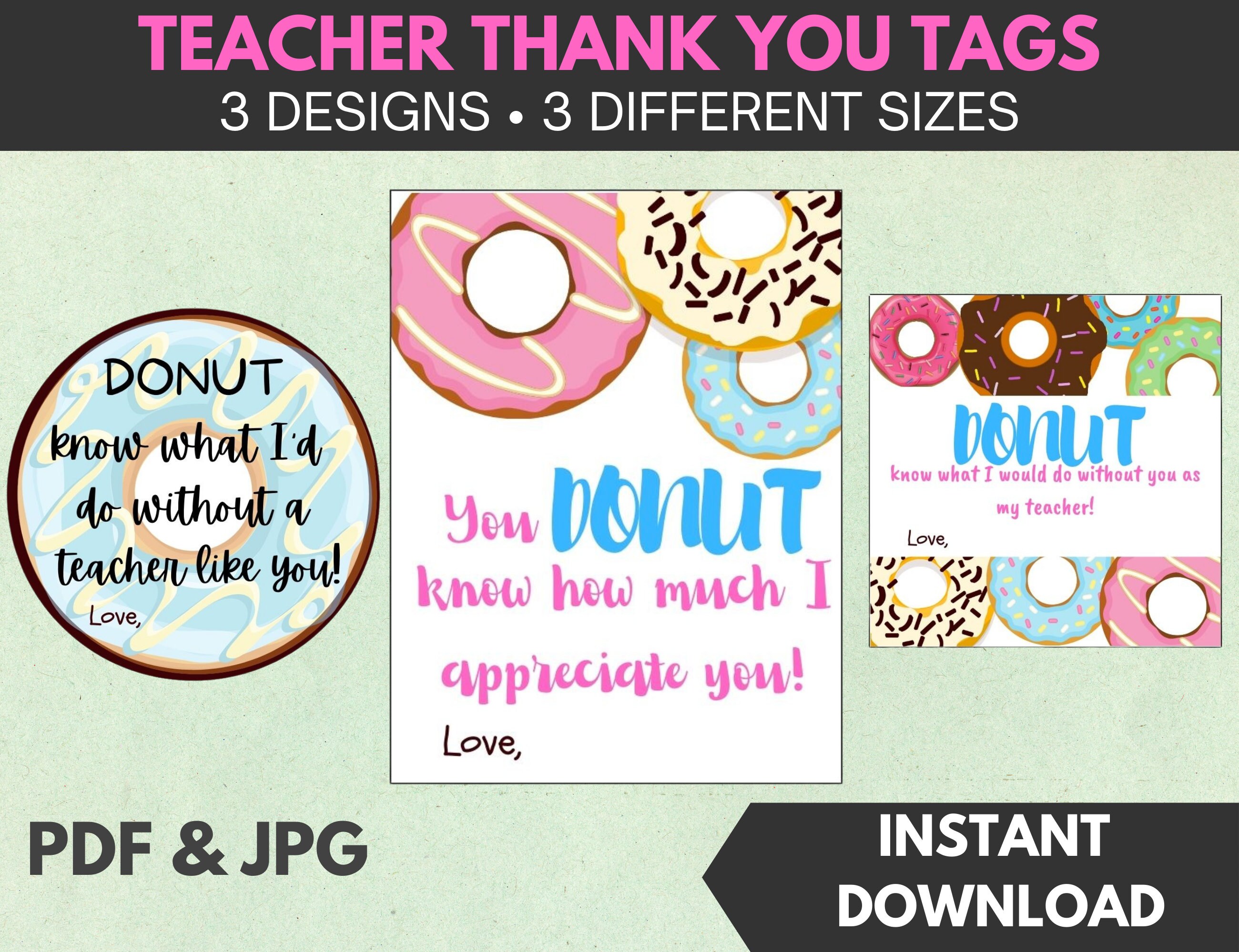 Teacher Appreciation Gift Tag Printable Gift Tag Donut Gift Tag Teacher ...