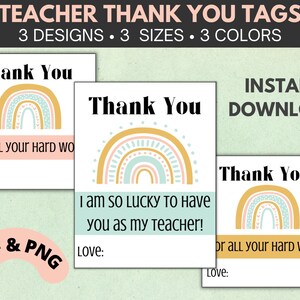 Rainbow Thank You Gift Tags | Teacher Appreciation Gift Tags | Thank ...