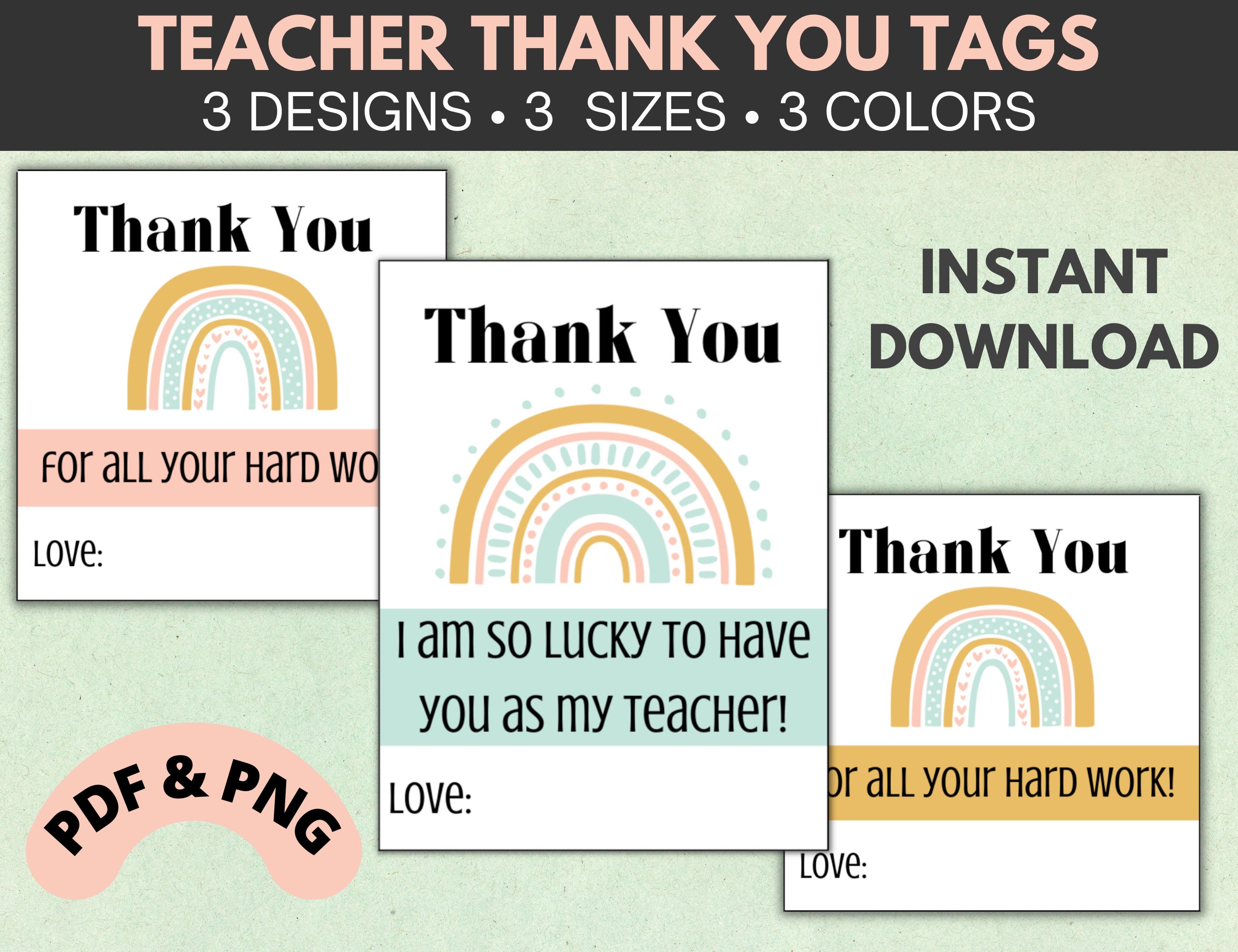 Rainbow Thank You Gift Tags | Teacher Appreciation Gift Tags | Thank ...