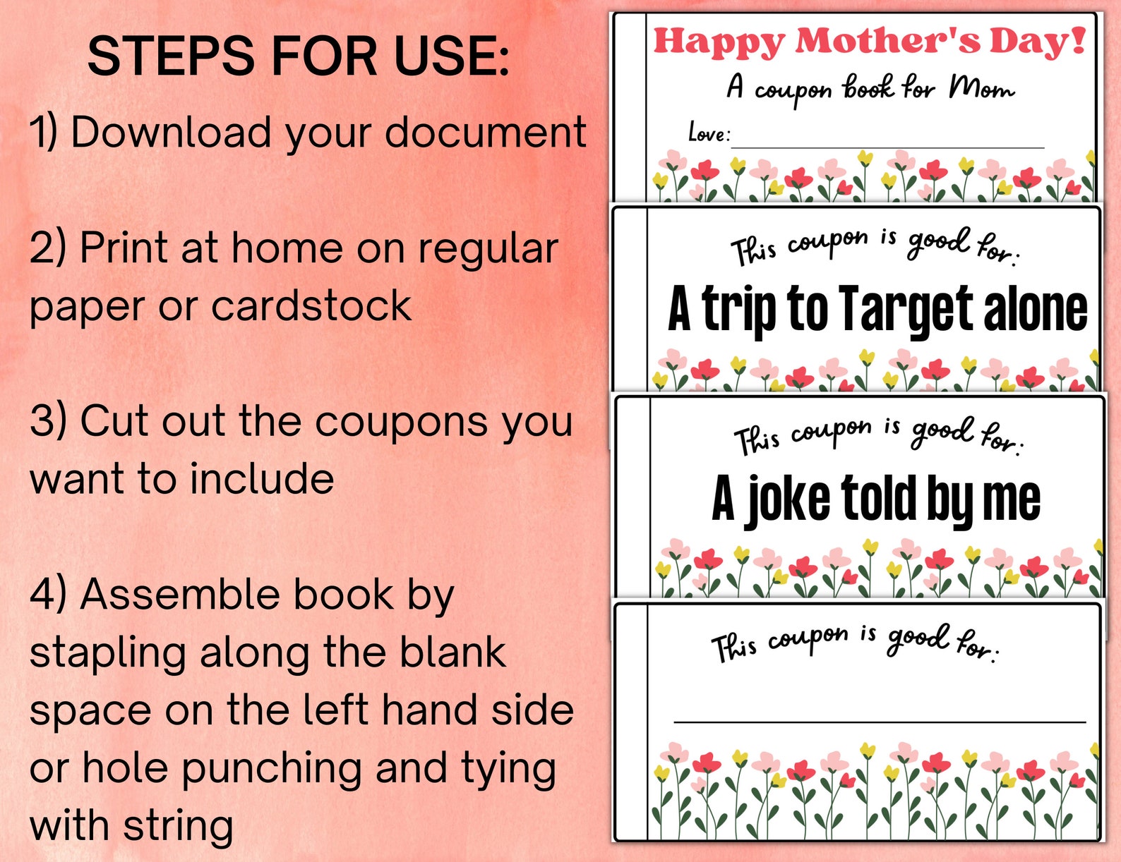 Mother's Day Coupon Book | Mom's Coupons Printable | Gift for Mom ...