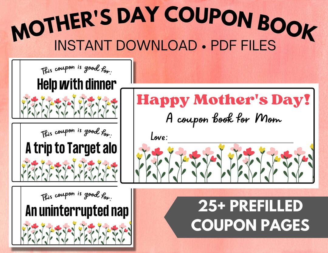 Mother's Day Coupon Book | Mom's Coupons Printable | Gift for Mom ...