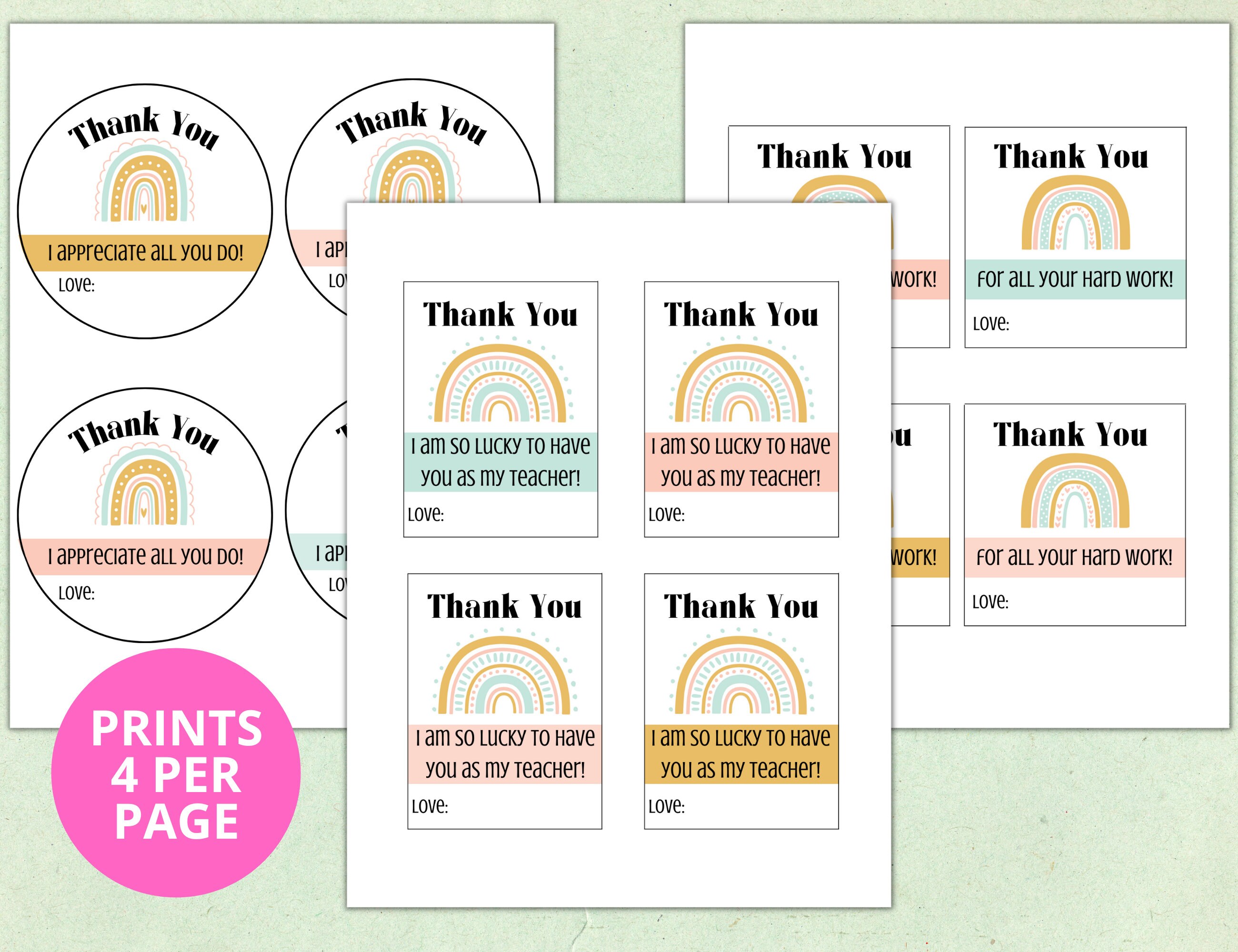 Rainbow Thank You Gift Tags | Teacher Appreciation Gift Tags | Thank ...