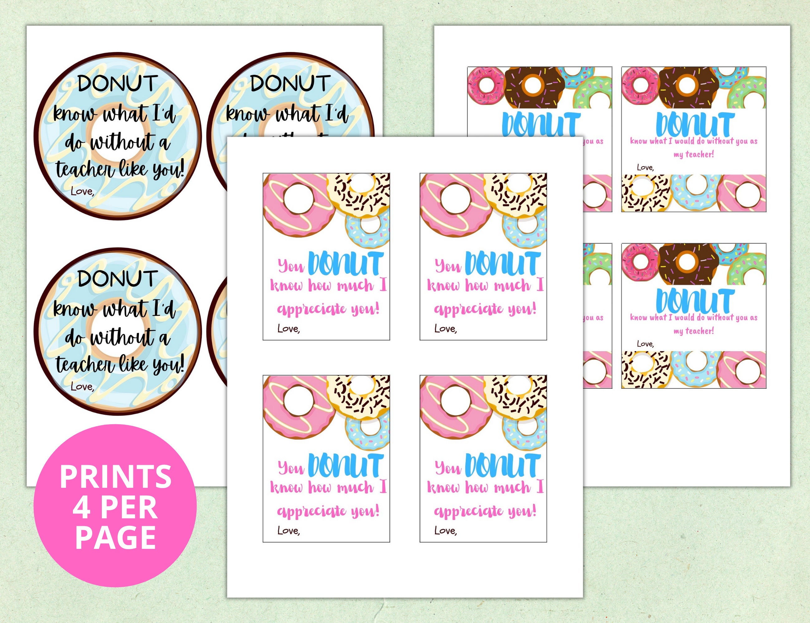 Teacher Appreciation Gift Tag Printable Gift Tag Donut Gift Tag Teacher ...