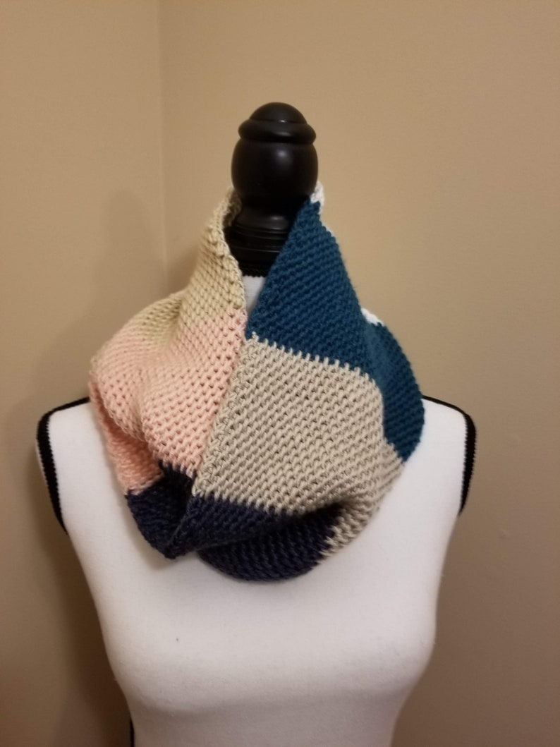 Color Block Crochet Infinity Scarf - Etsy