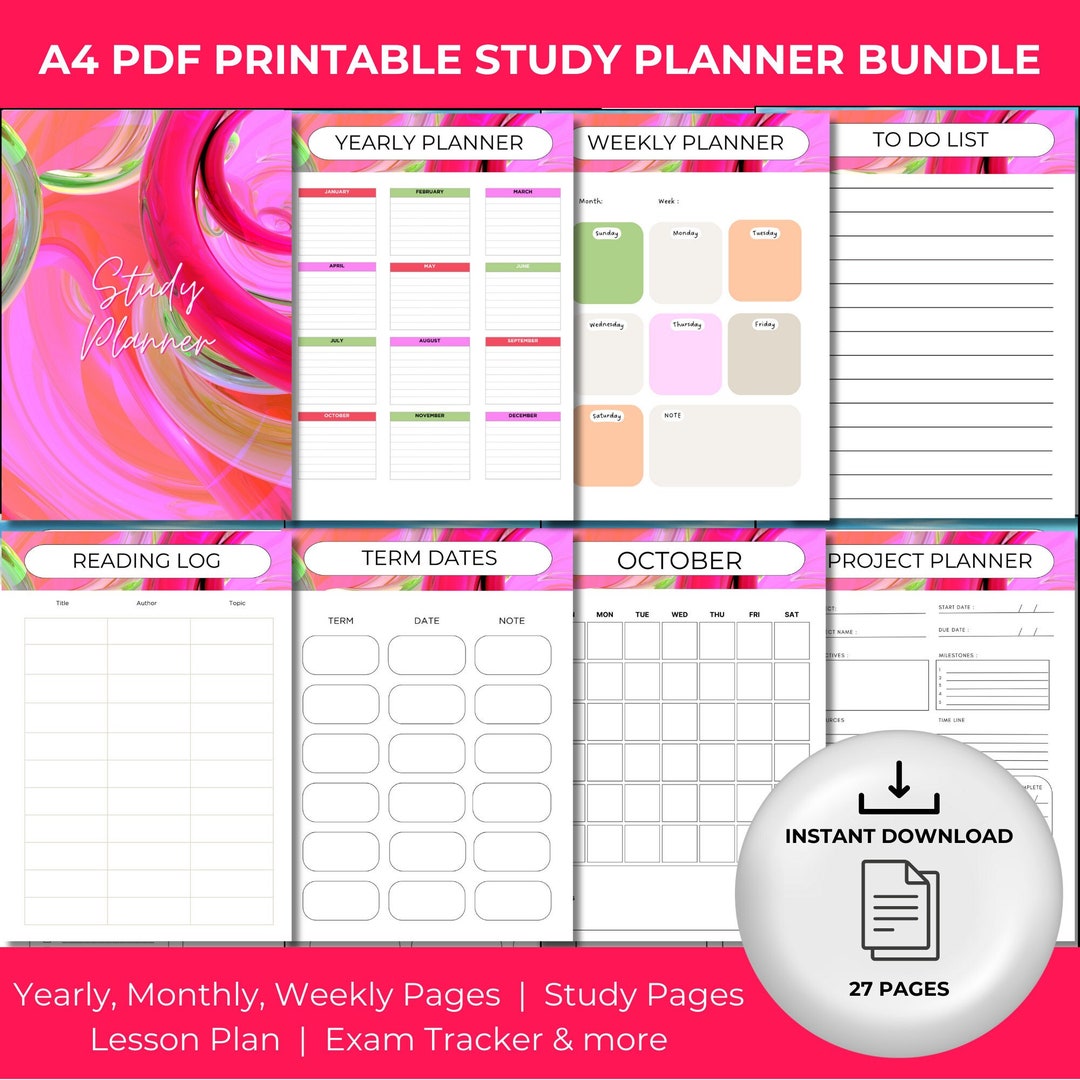 Printable Study Planner PDF Student Journal Bundle Perfect Organizer ...