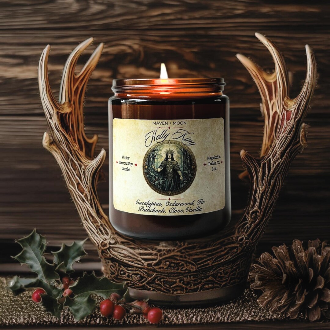 Holly King Candle Winter Yule Coconut Soy, Clove Cedar Patchouli Scent ...