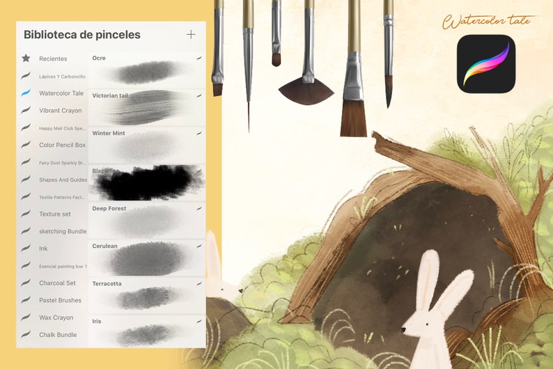 Watercolor Tale Brushes for Procreate- Procreate Texture - Watercolor ...