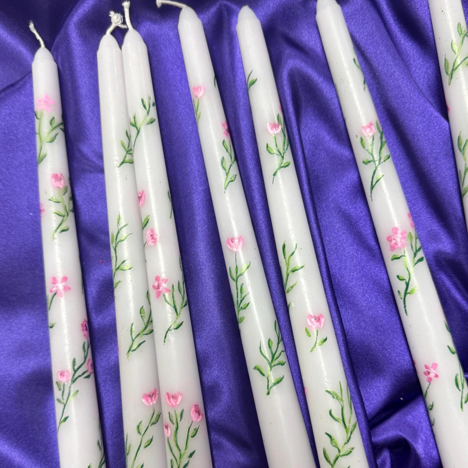 Hand Painted Candles, Bow,pink & Blue Taper Candles, Painted Candles ...