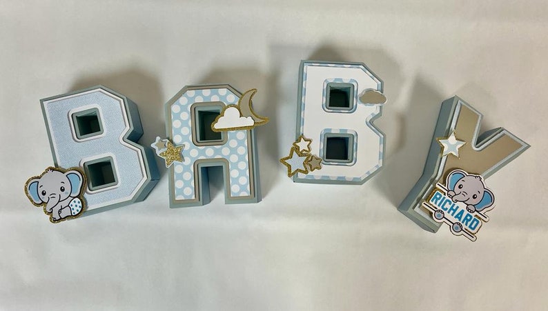 Baby Elephant 3D Letter, Baby Shower Personalized 3D Letter, First Year ...