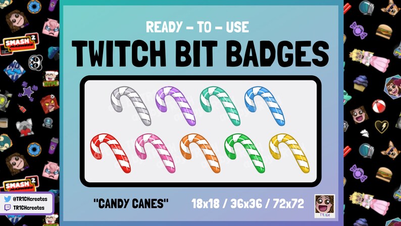 Candy Cane Twitch bit badges ready-to-use Christmas candies | Etsy