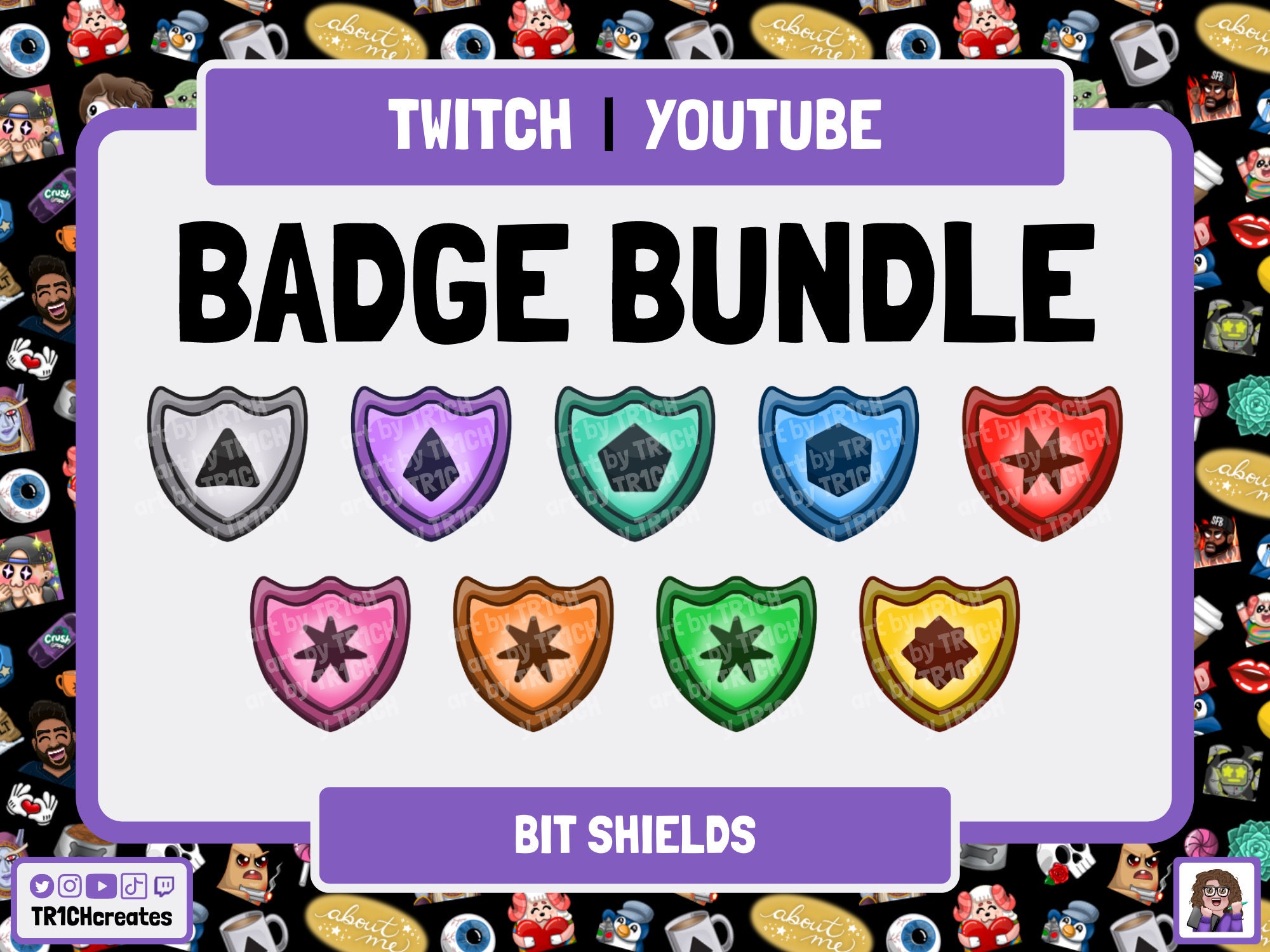 Bit Emblem Shield Twitch Bit Badges Ready-to-use Shields Cheer Badge ...