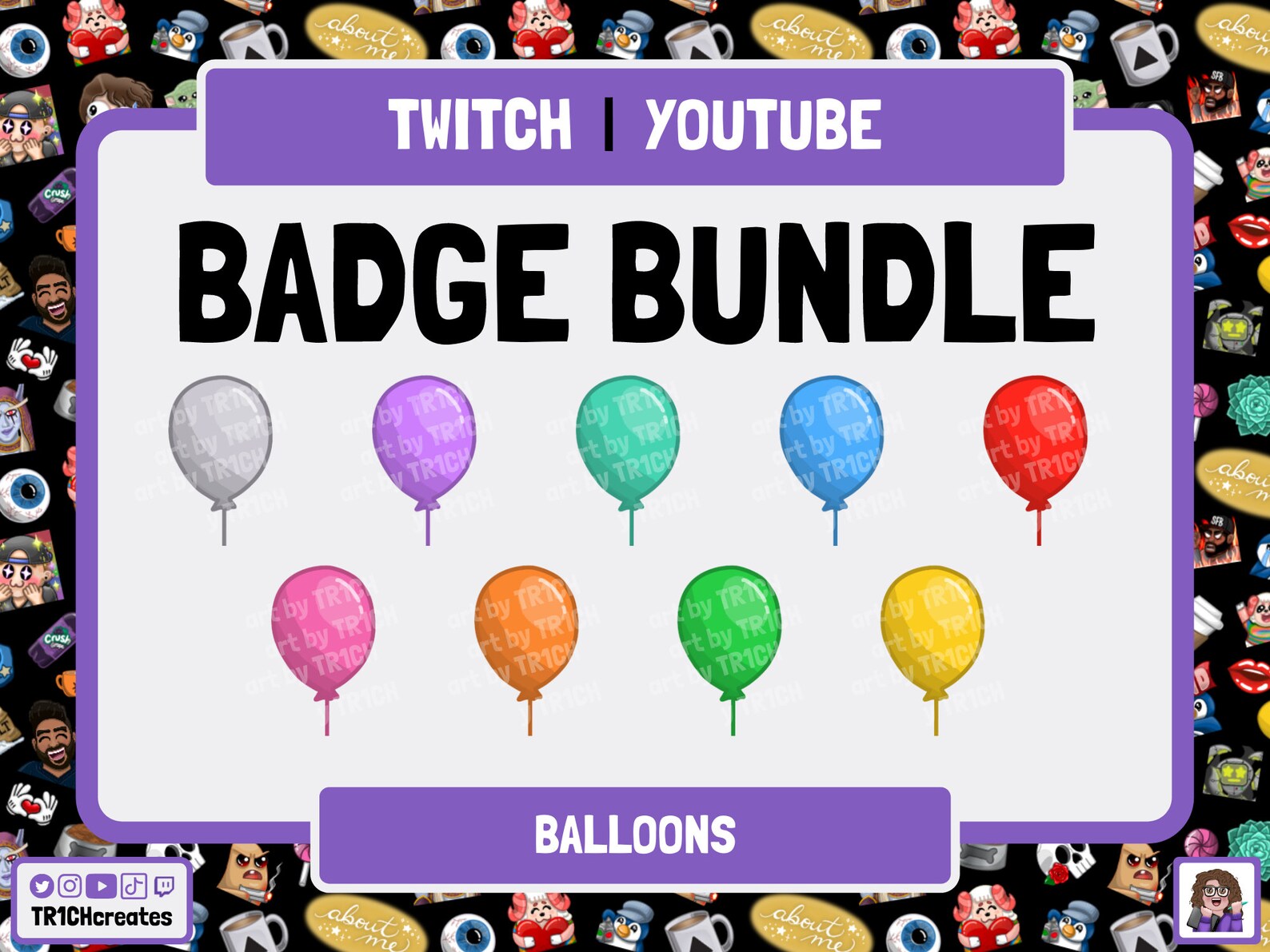 Balloon Twitch Bit Badges - Ready-to-use Colourful Balloons Cheer Badge ...
