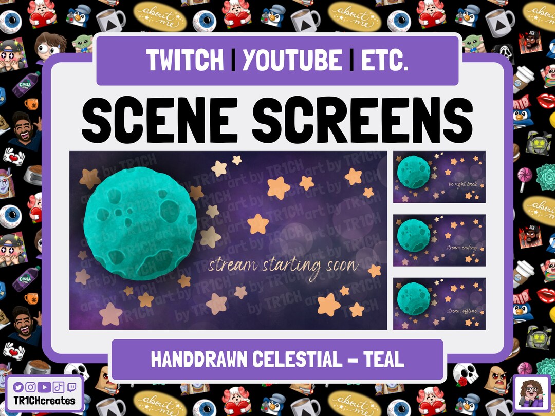 Teal Space Themed Stream Scenes Bundle, Starting Soon / Be Right Back ...