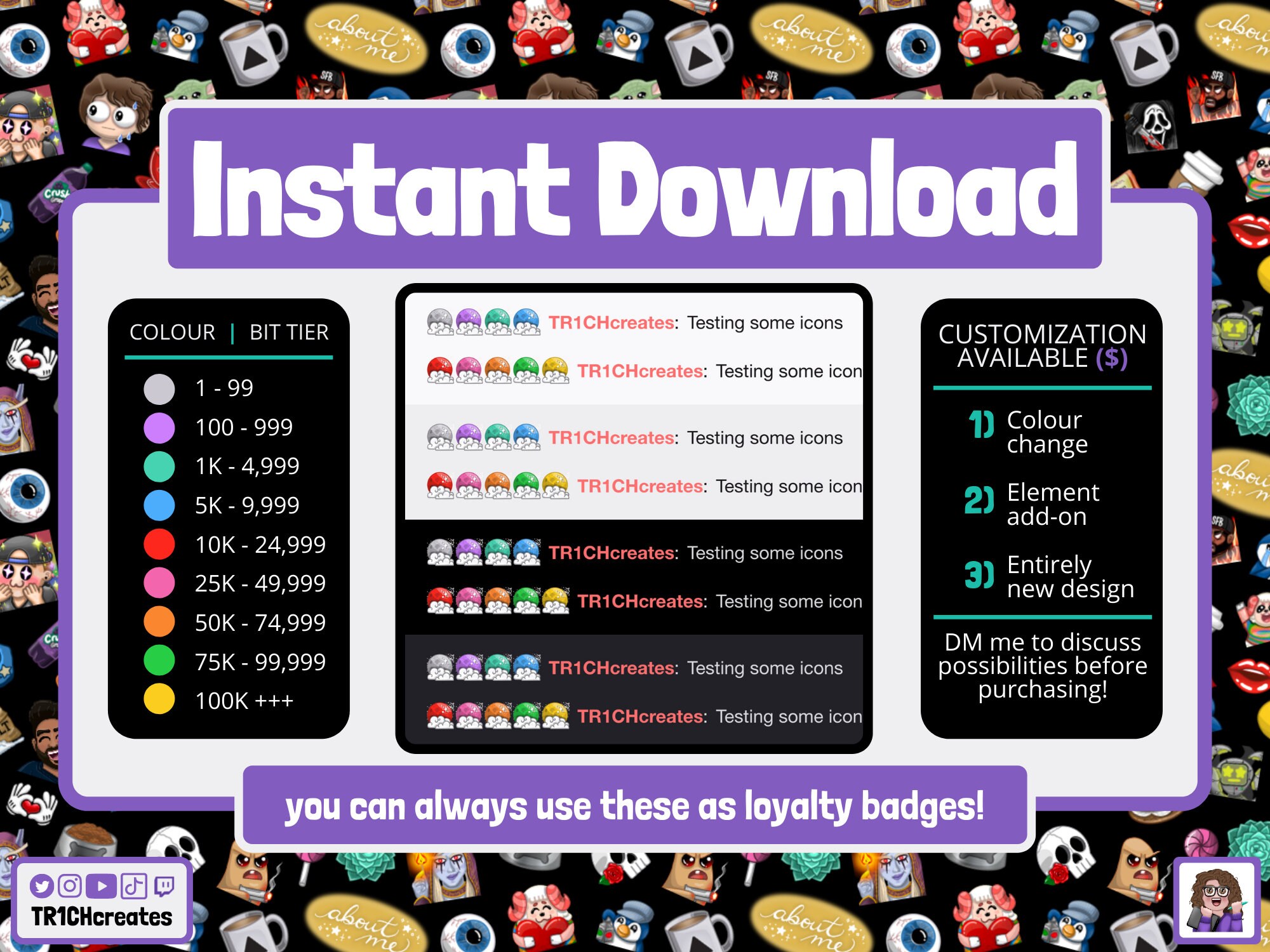 Full Moon With Clouds Twitch Bit Badges - Ready-to-use Magical Moons ...