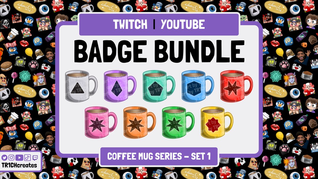 SET 1 Coffee Mug Twitch Bit Badges Ready-to-use Coffee Cheer Badge Set ...