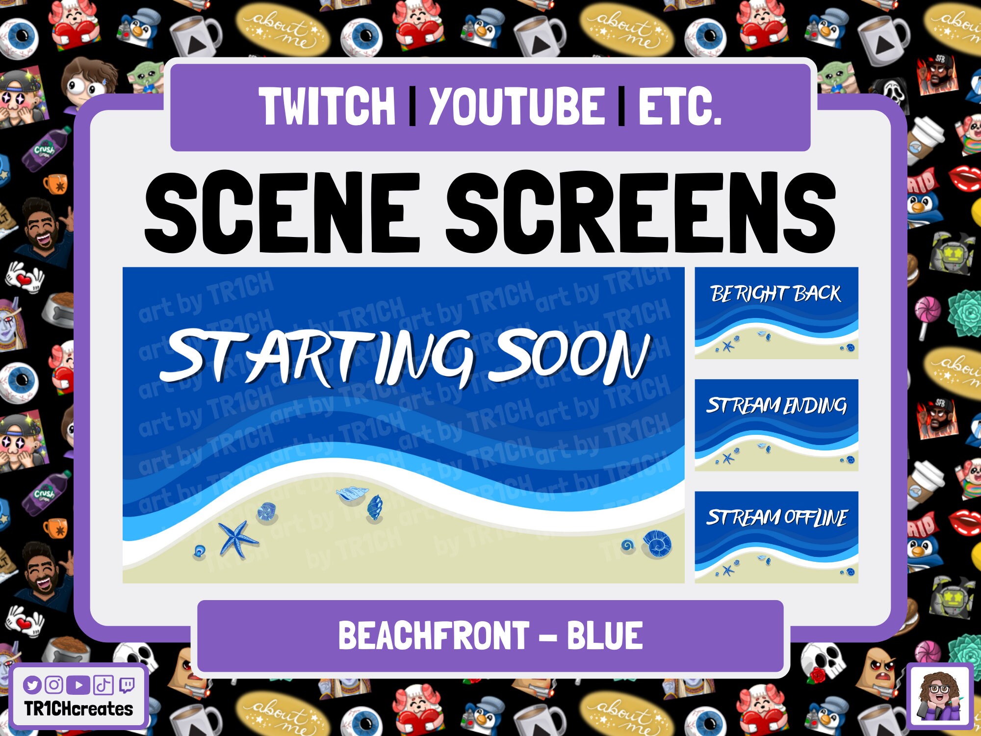 BLUE OCEANFRONT Themed Stream Scenes Bundle, Starting Soon / Be Right ...