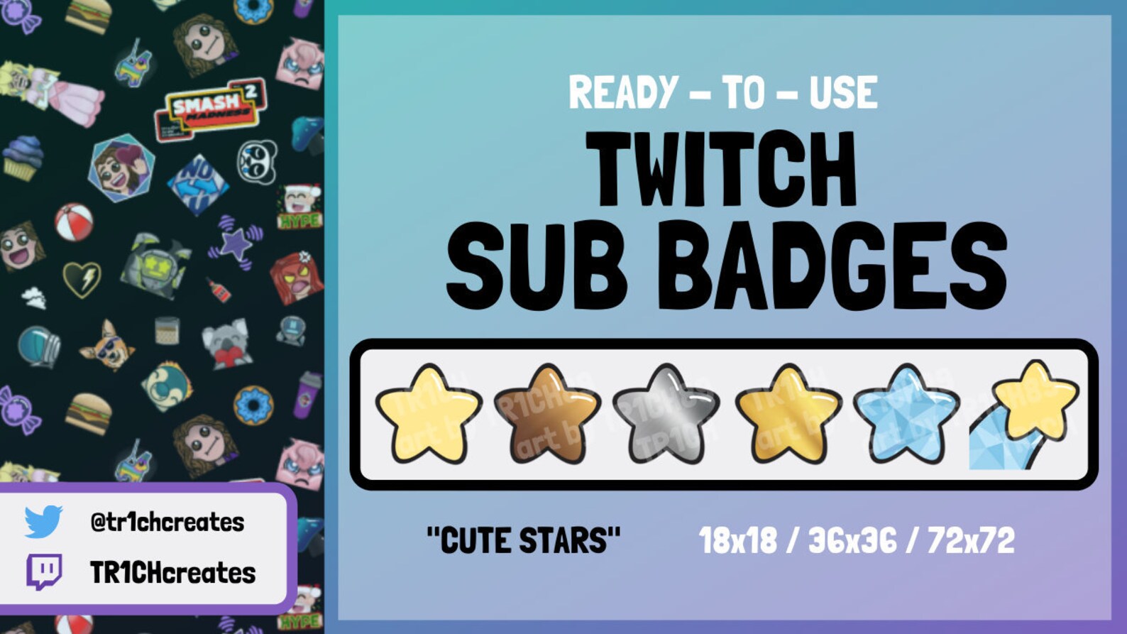 Star Twitch sub badges ready-to-use rounded stars | Etsy