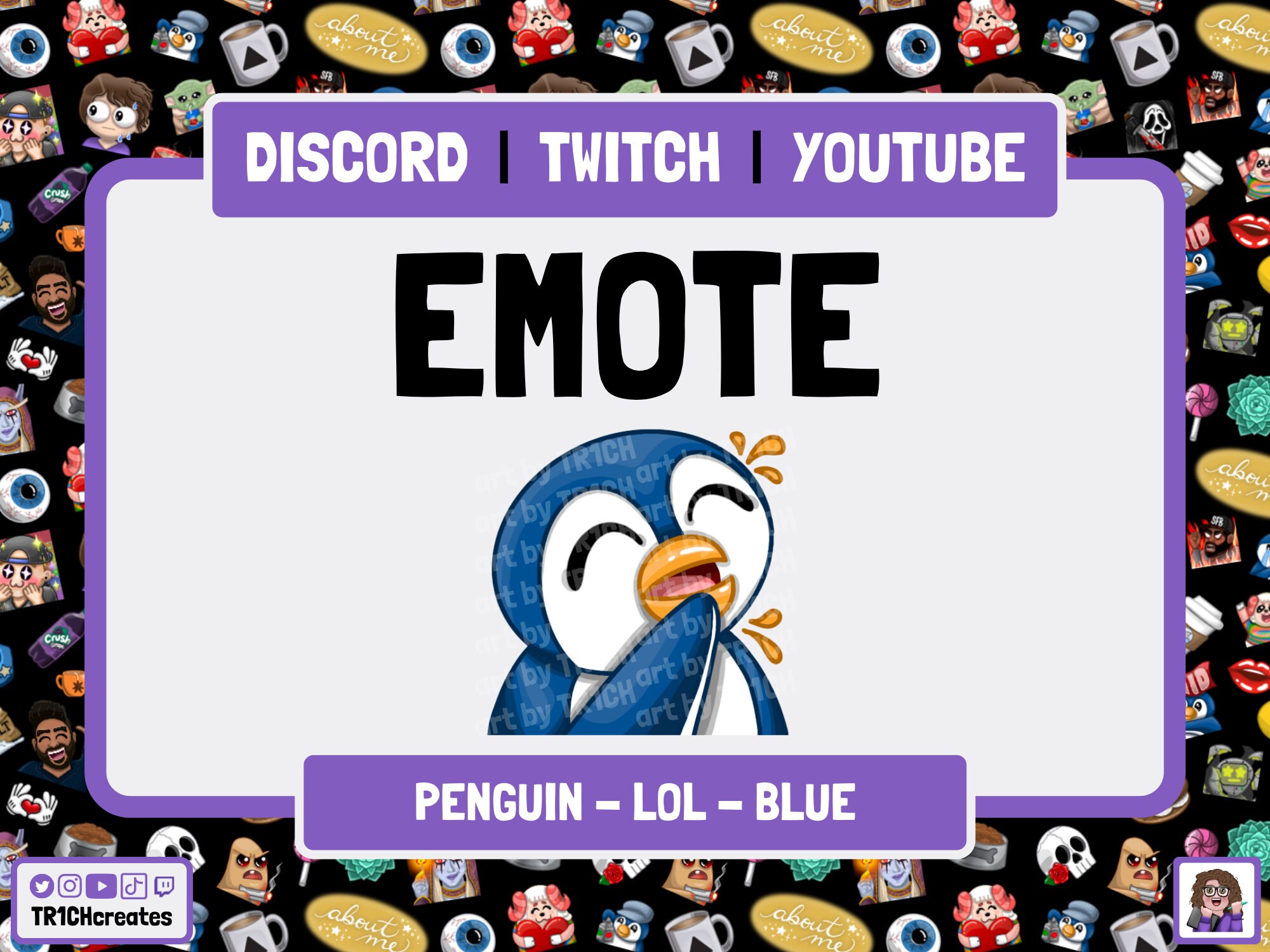 Penguin LOL Twitch Sub Emote Ready-to-use Laughing Penguin Subscriber ...