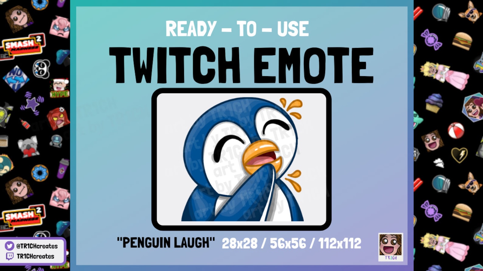 Penguin LOL Twitch sub emote ready-to-use laughing penguin | Etsy