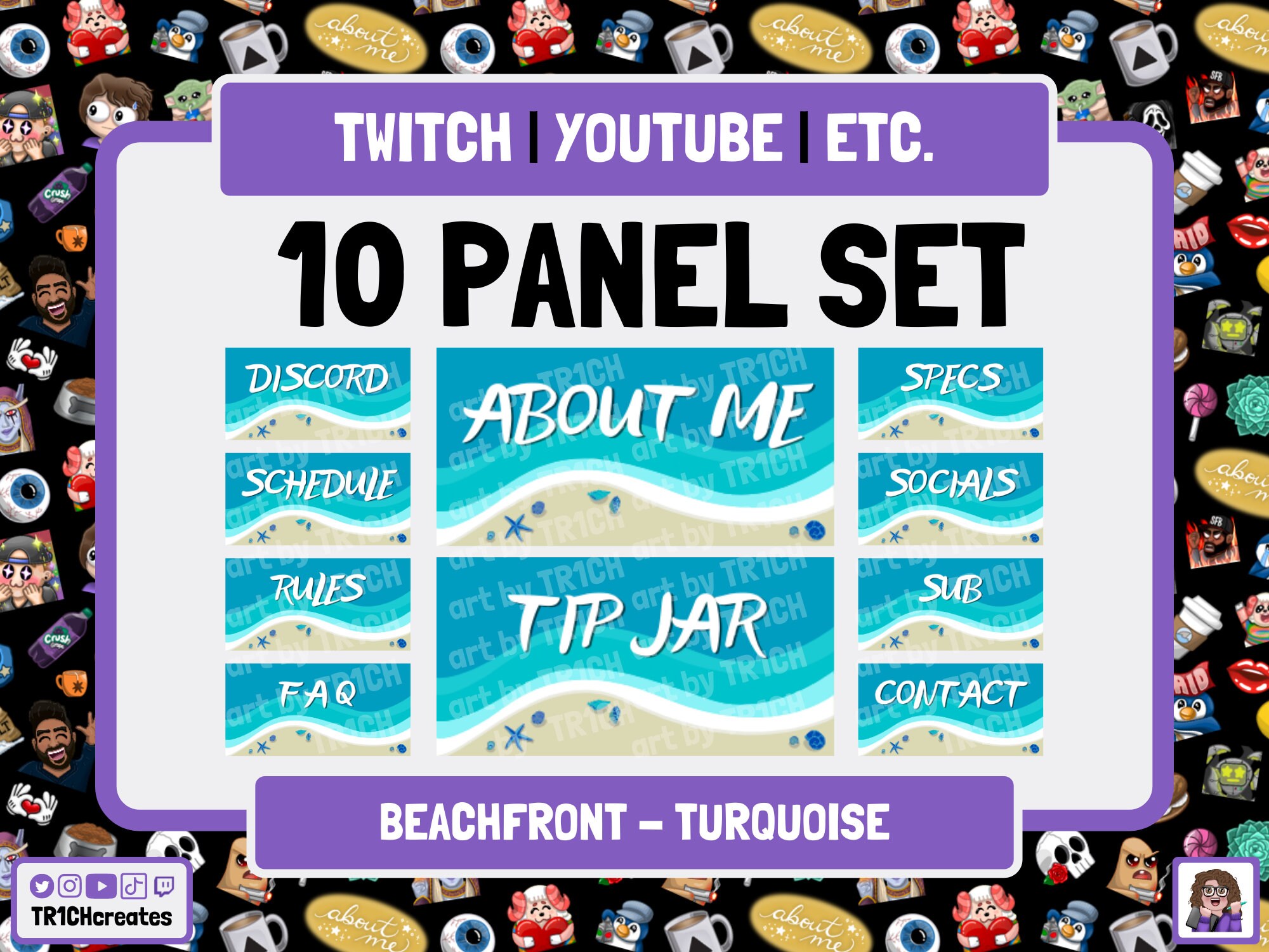 Turquoise Beachfront Ready-to-use Twitch Panels With Titles Set of 10 ...