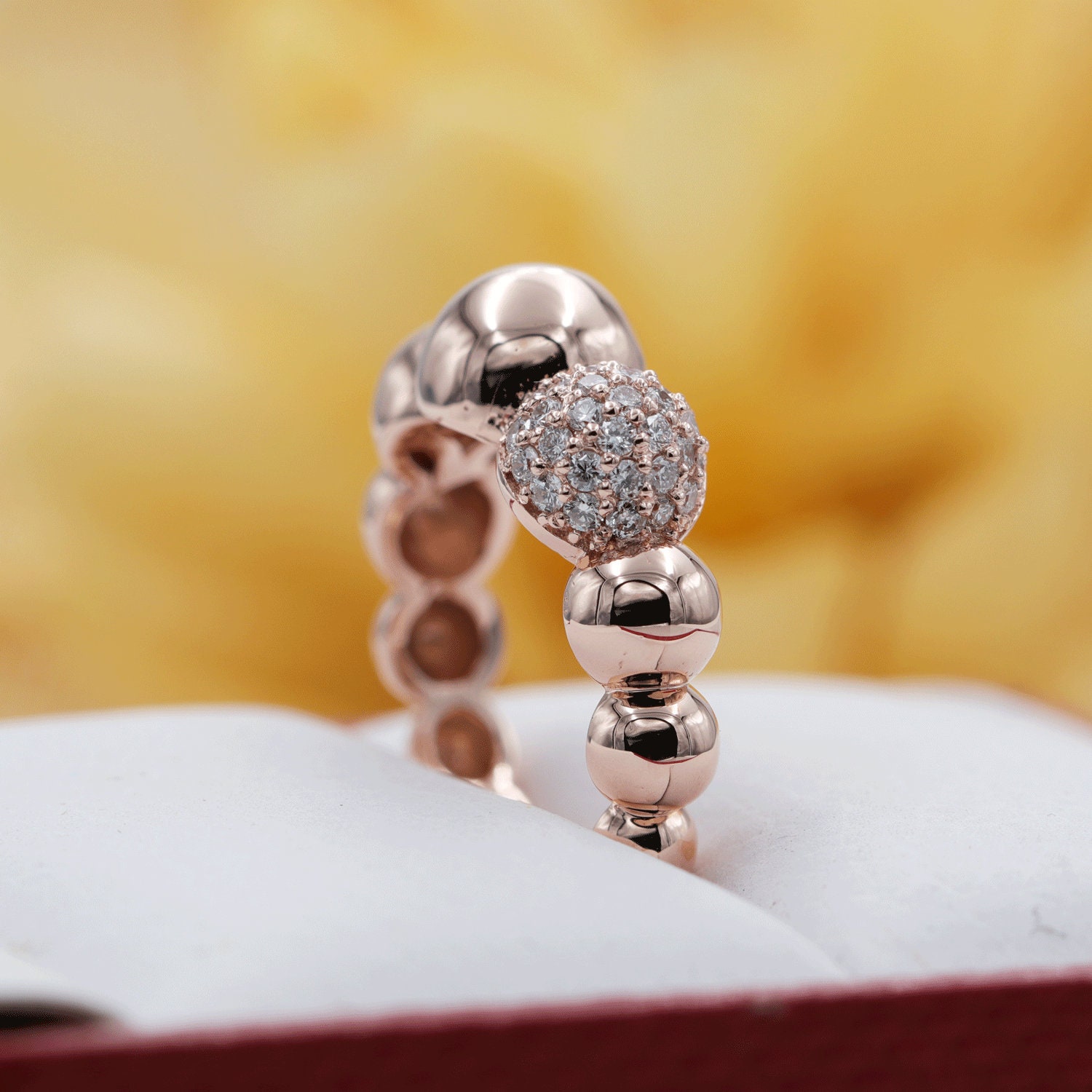 14K Rose Gold Bead Ring/big Ball Ring/unique Ring/rose Gold - Etsy