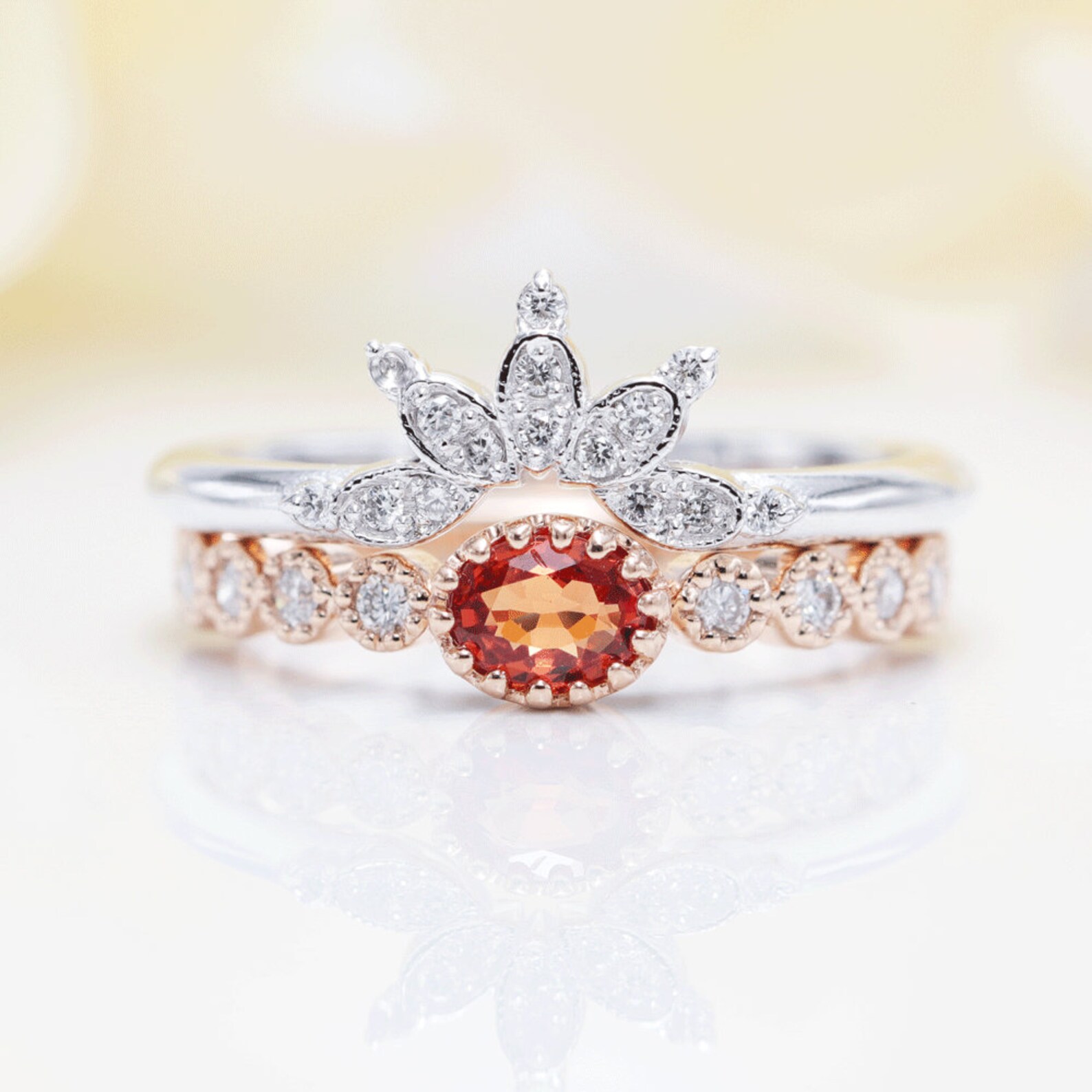 14K Gold Diamond Crown Ring/Princess crown ring/Matching | Etsy