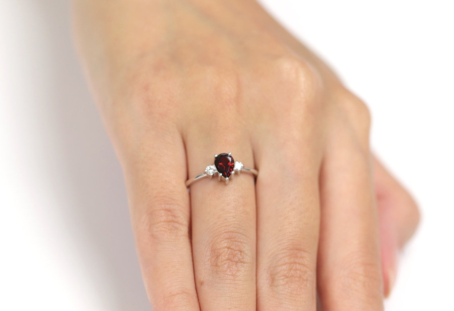 14K Gold Tear Drop Red Garnet Diamond Ring/red Garnet Diamond - Etsy