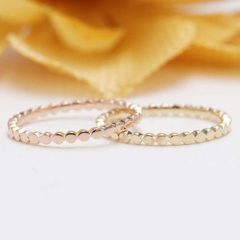 Set of 2 14K Gold Flat Bead Ring /dotted Band/perfect Matching - Etsy