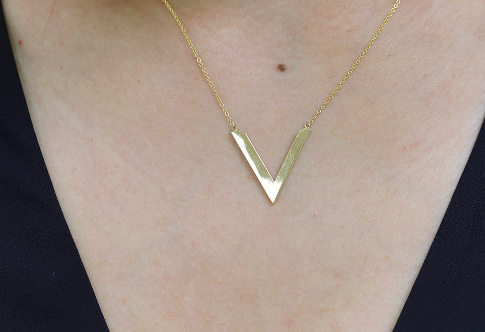 14k Gold V Necklace/gold Chevron Necklace/v Shaped | Etsy
