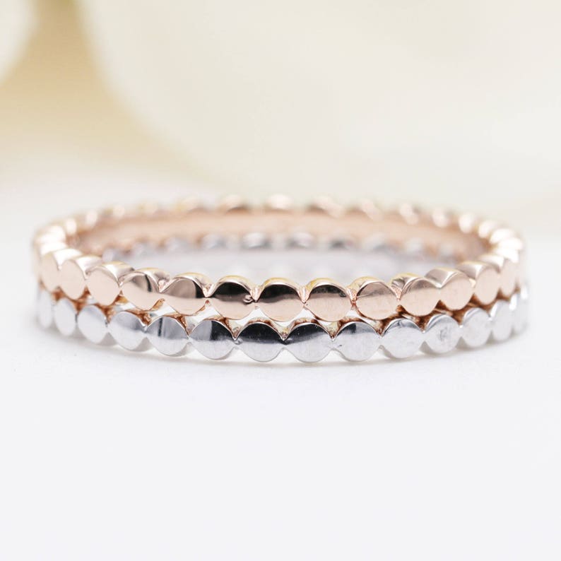 Set of 2 14K Gold Flat Bead Ring /dotted Band/perfect Matching - Etsy