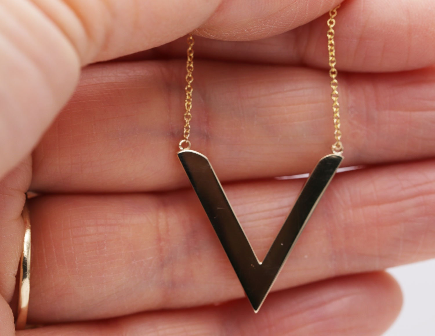 14k Gold V Necklace/gold Chevron Necklace/v Shaped | Etsy