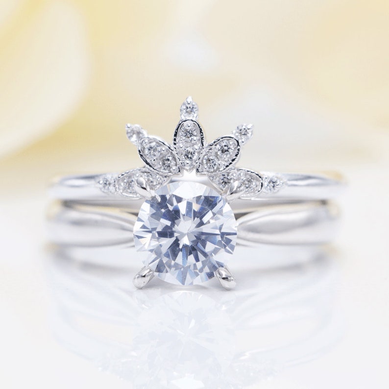 14K Gold Diamond Crown Ring/Princess crown ring/Matching | Etsy