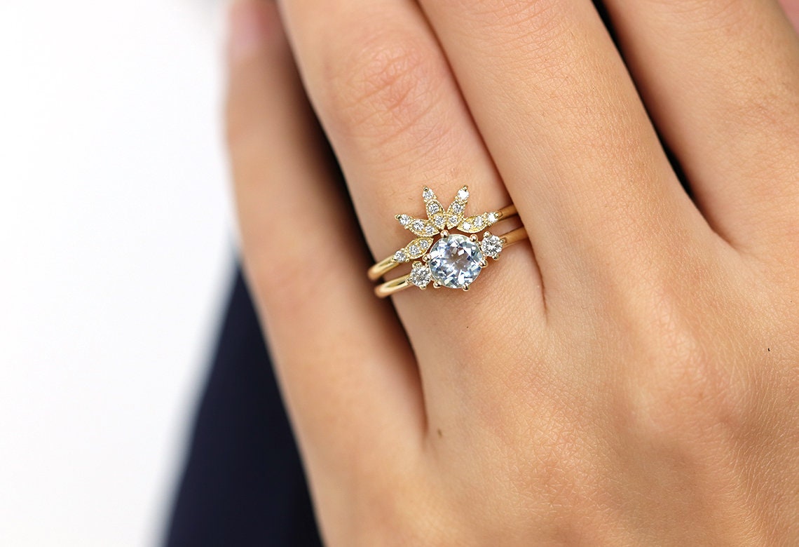 14K Gold Diamond Crown Ring/Princess crown ring/Matching | Etsy