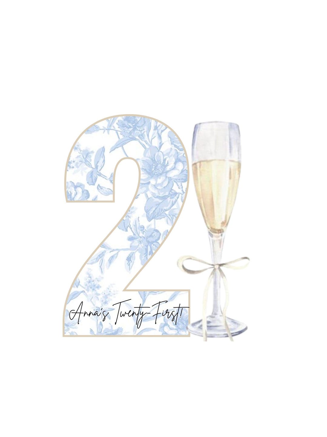 Floral Blue and Gold 21st Birthday Sign Template - Etsy