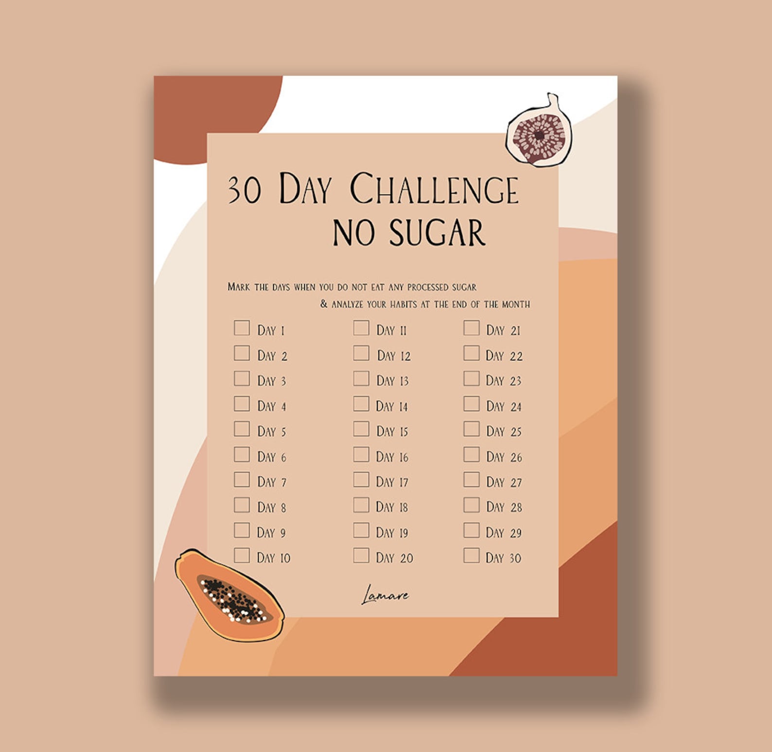 30 Day Challenge No Sugar Printable PDF Digital File - Etsy
