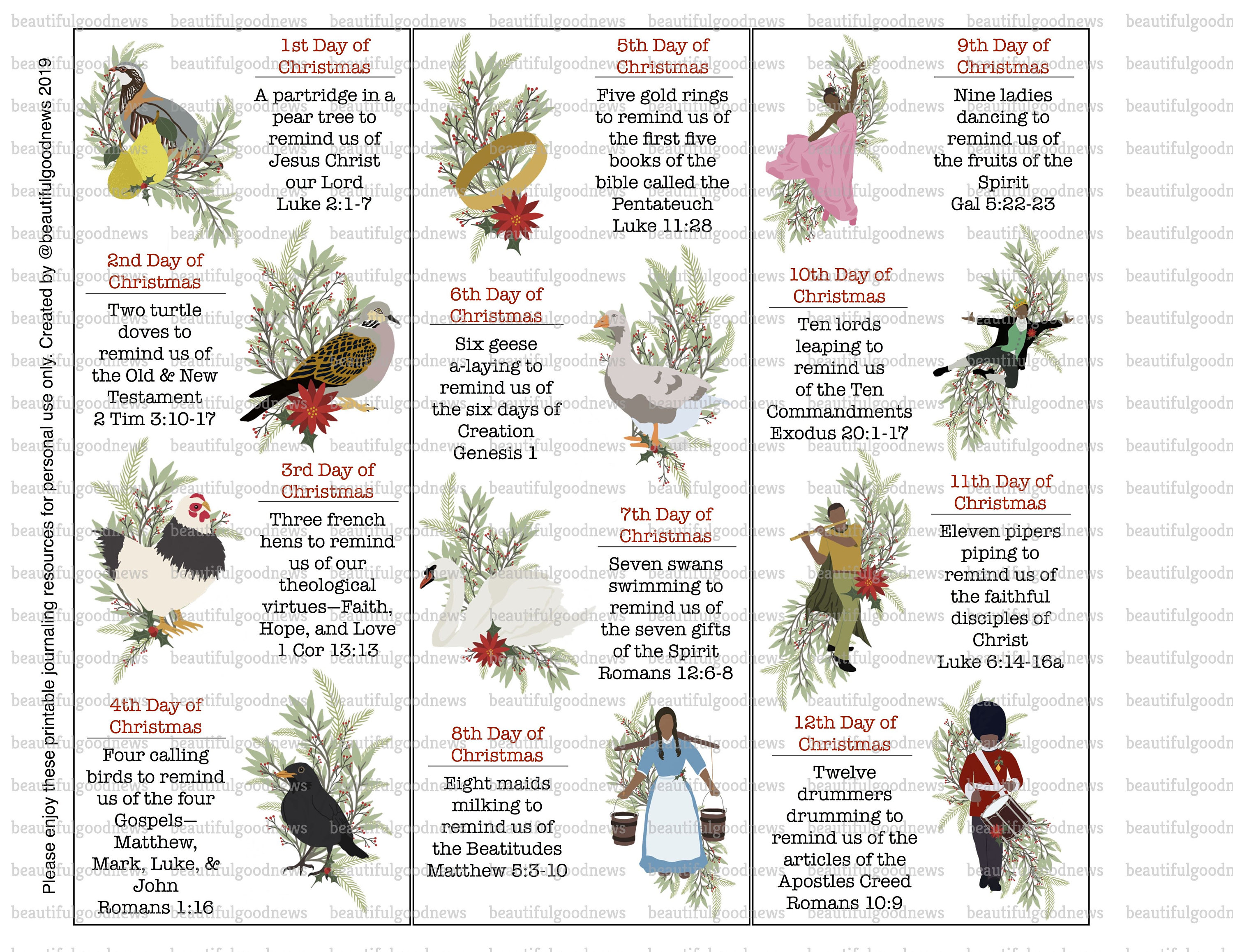 12 Days of Christmas Beautifulgoodnews Bible Journaling | Etsy