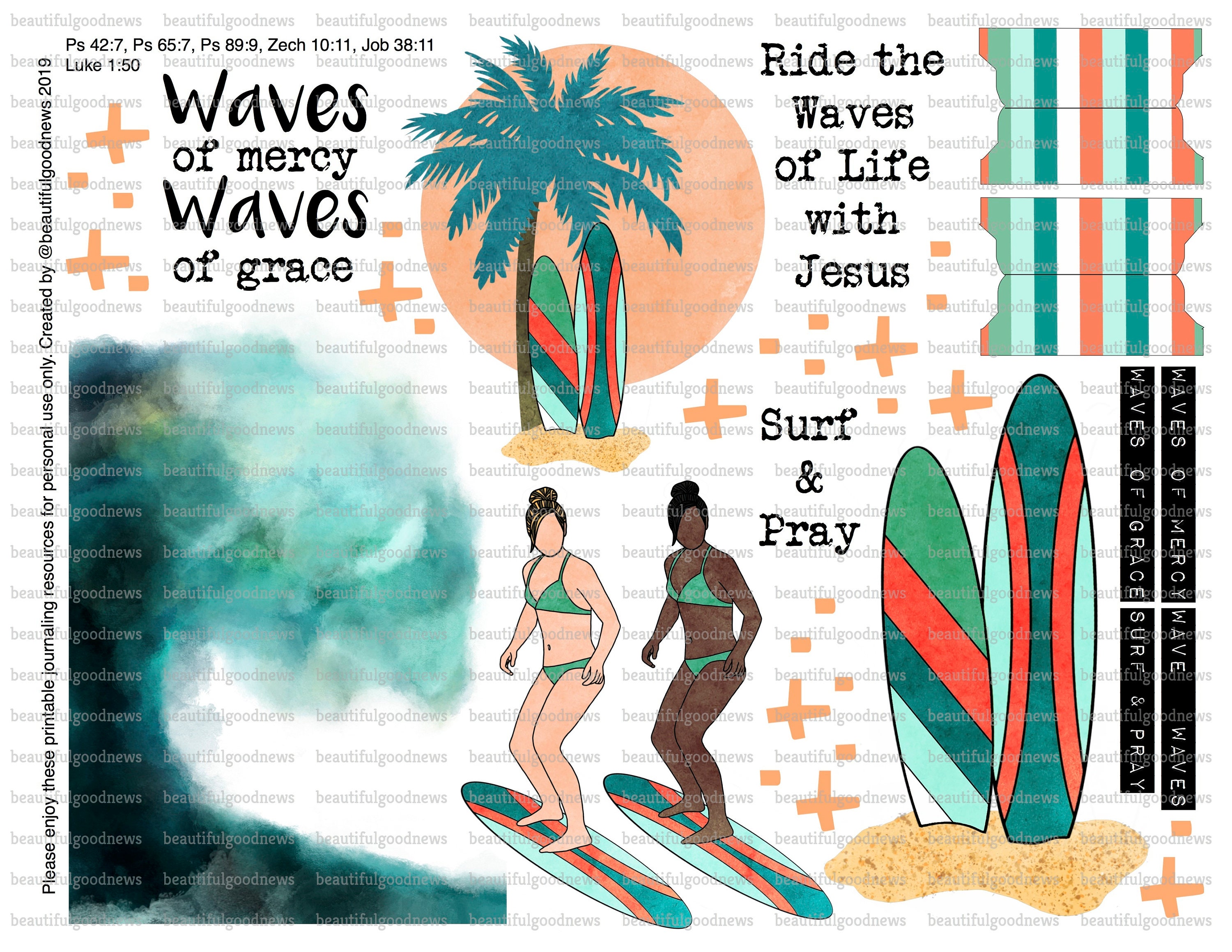Waves Surfing beautifulgoodnews bible journaling | Etsy