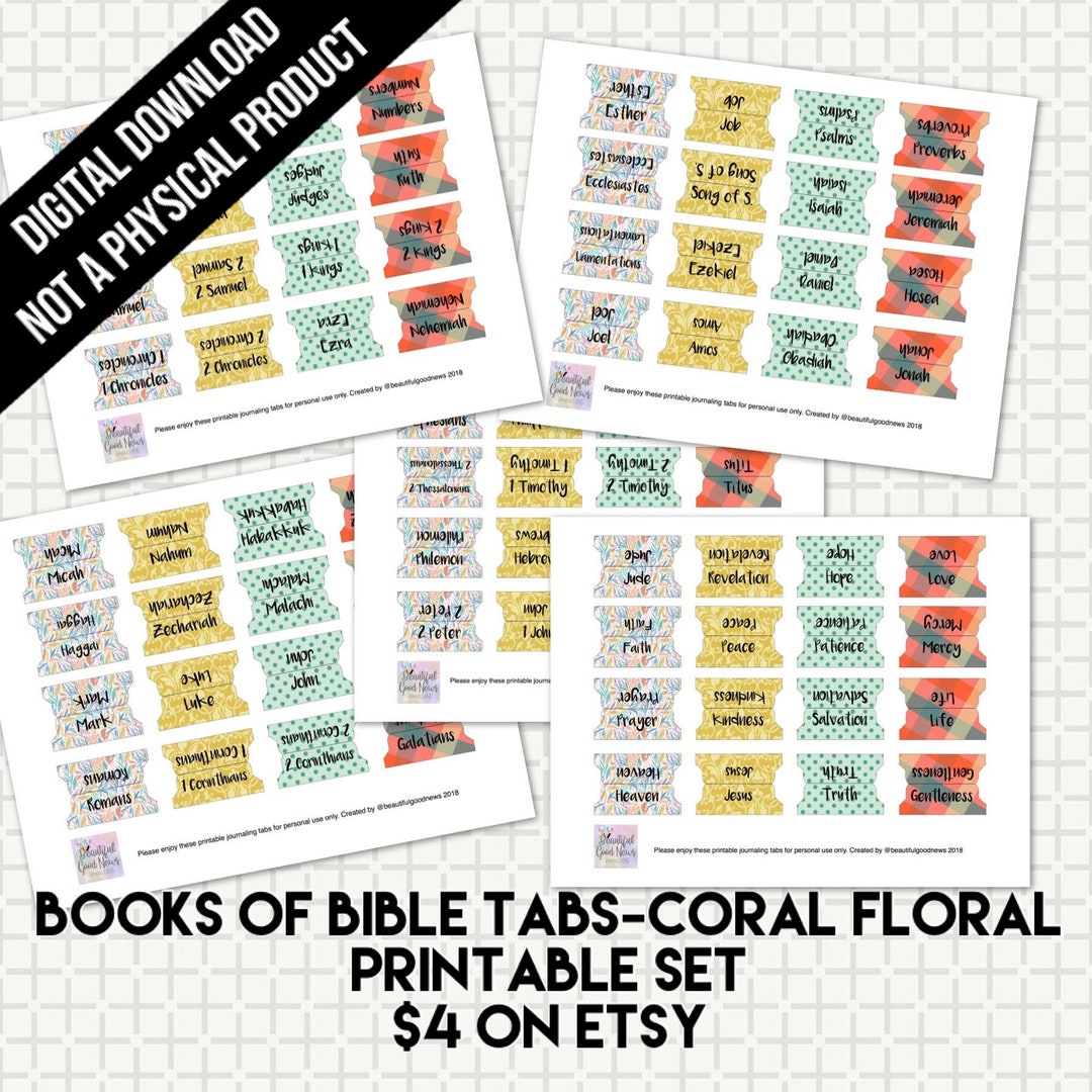 Books of Bible Tabs-coral Floral, Beautifulgoodnews, Bible Tab, Bible ...