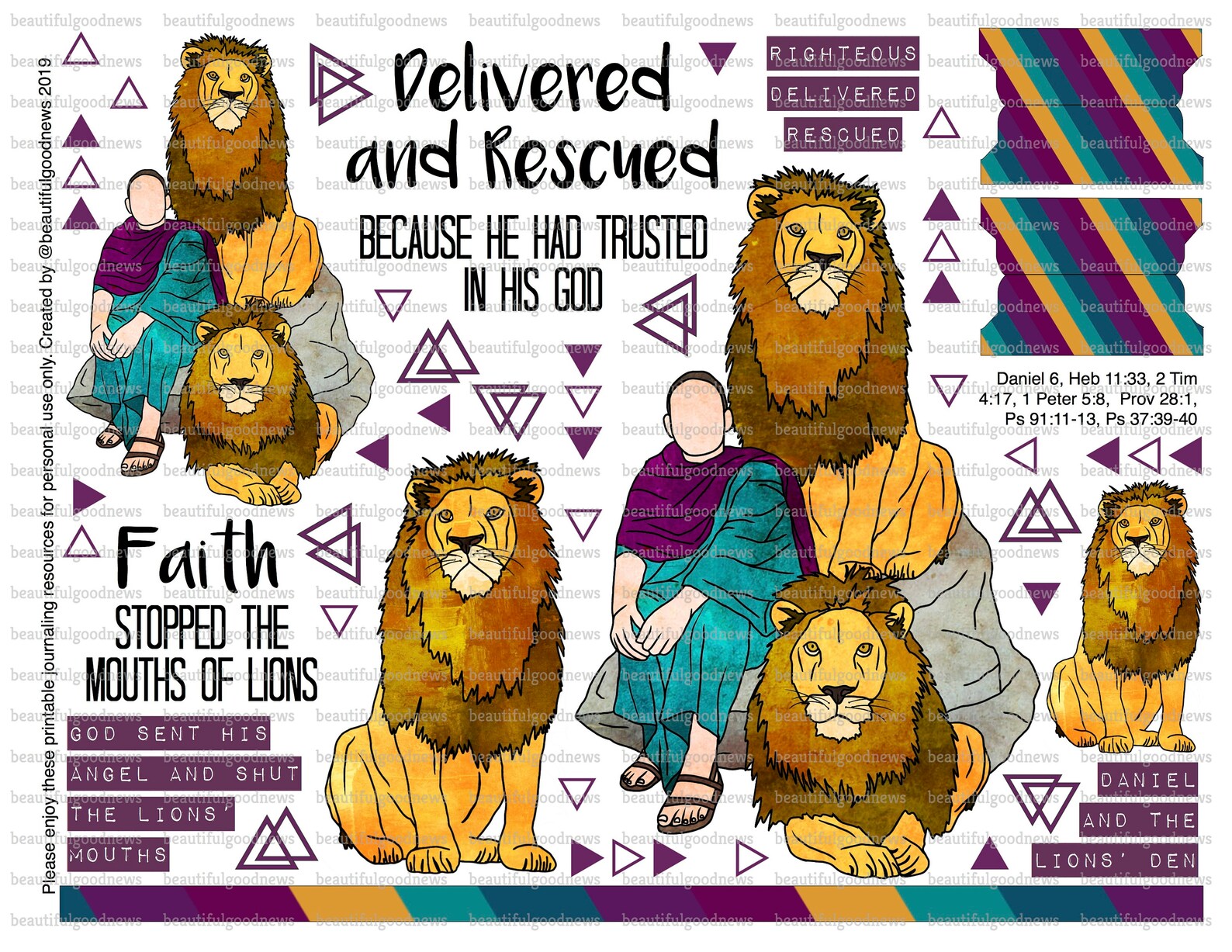Daniel and the Lions' Den, Bible Journaling, Traceable, Printable ...