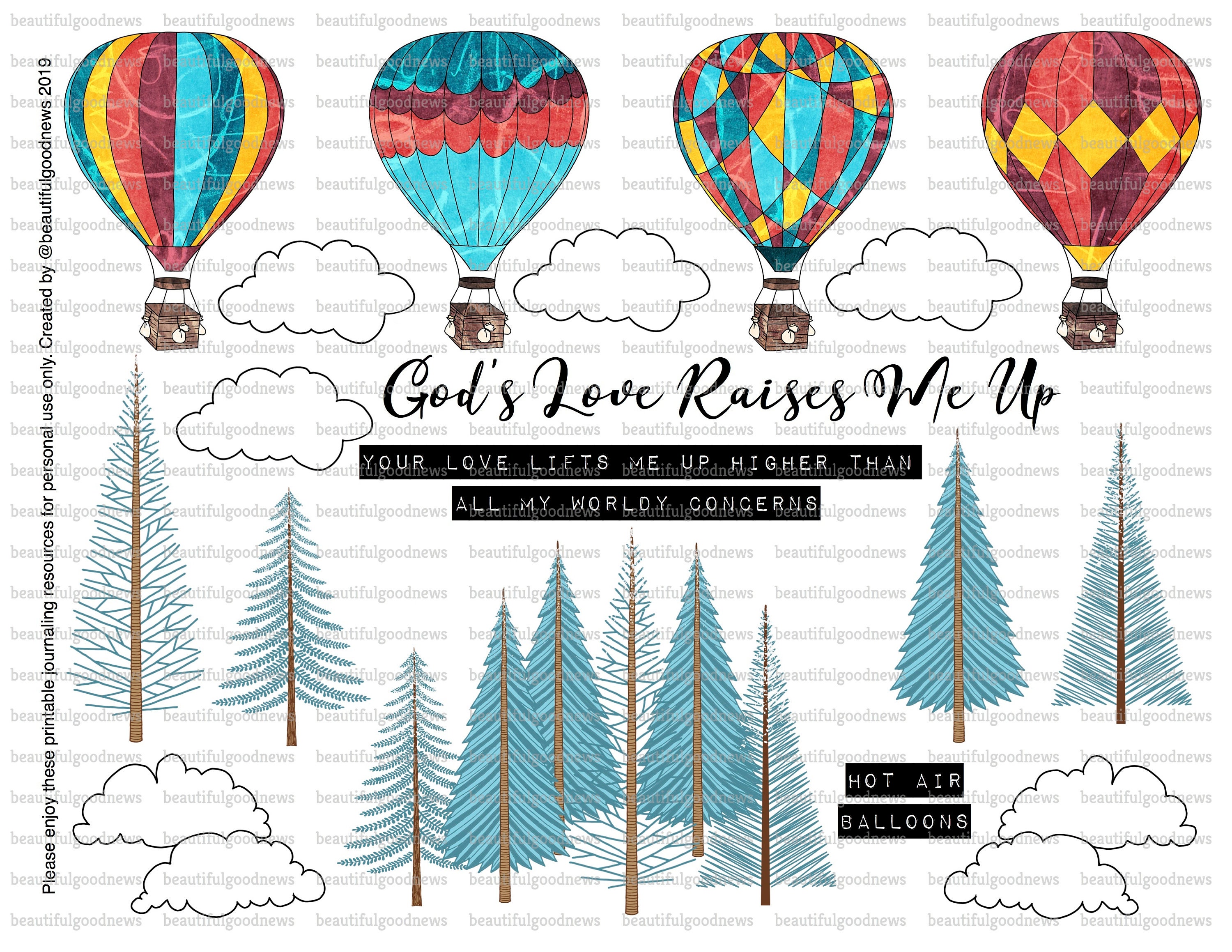 Hot Air Balloons Beautifulgoodnews Bible Journaling | Etsy