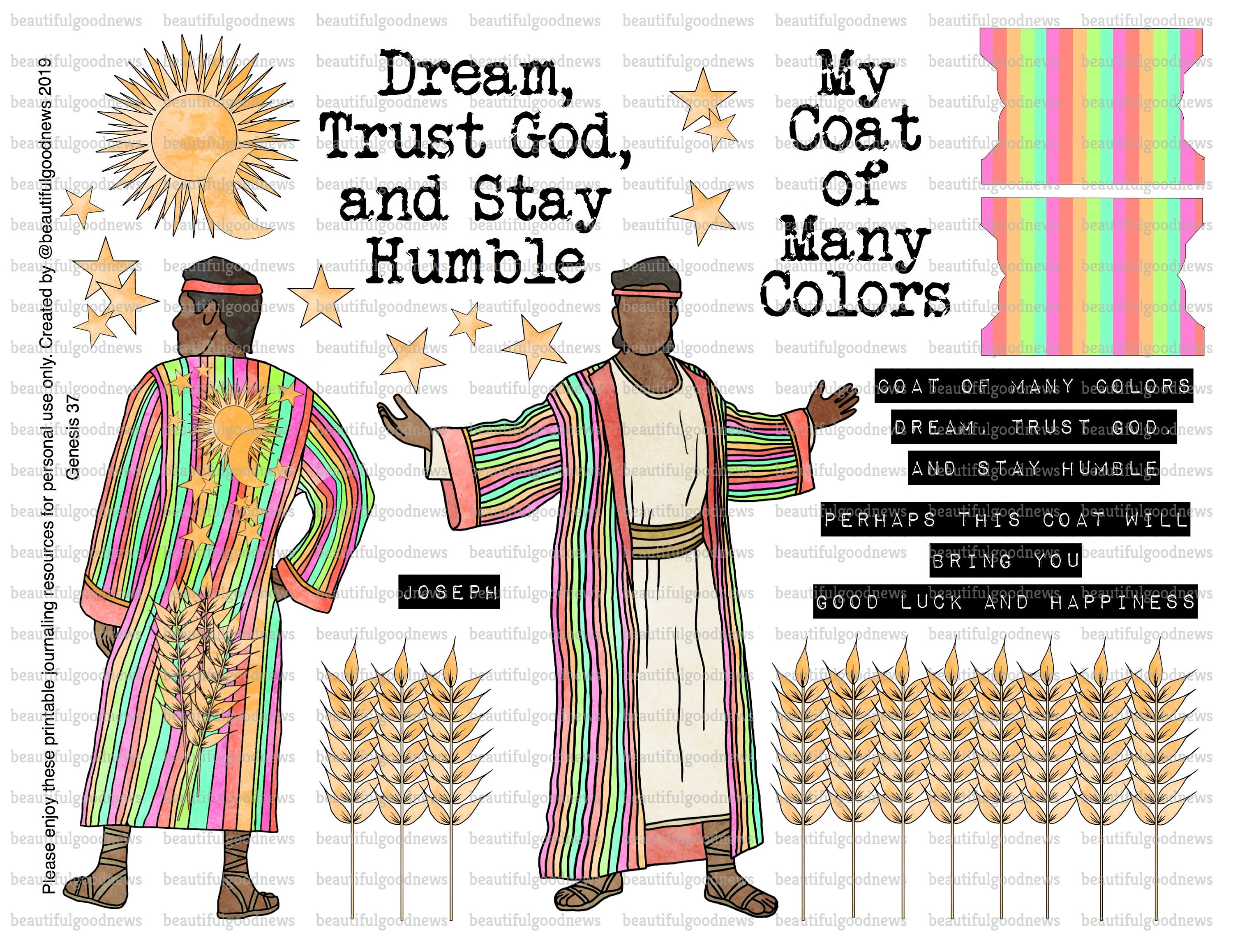 Coat of Many Colors bible journaling traceable printable | Etsy