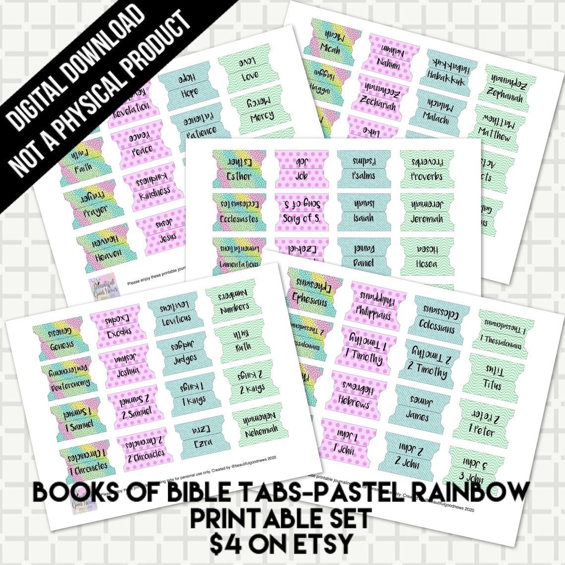 Books of Bible Tabs-pastel Rainbow Beautifulgoodnews Bible - Etsy