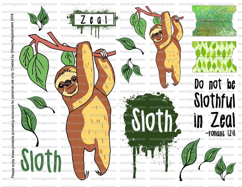 Sloth Slothful Zeal Jungle Bible Journaling Traceable - Etsy