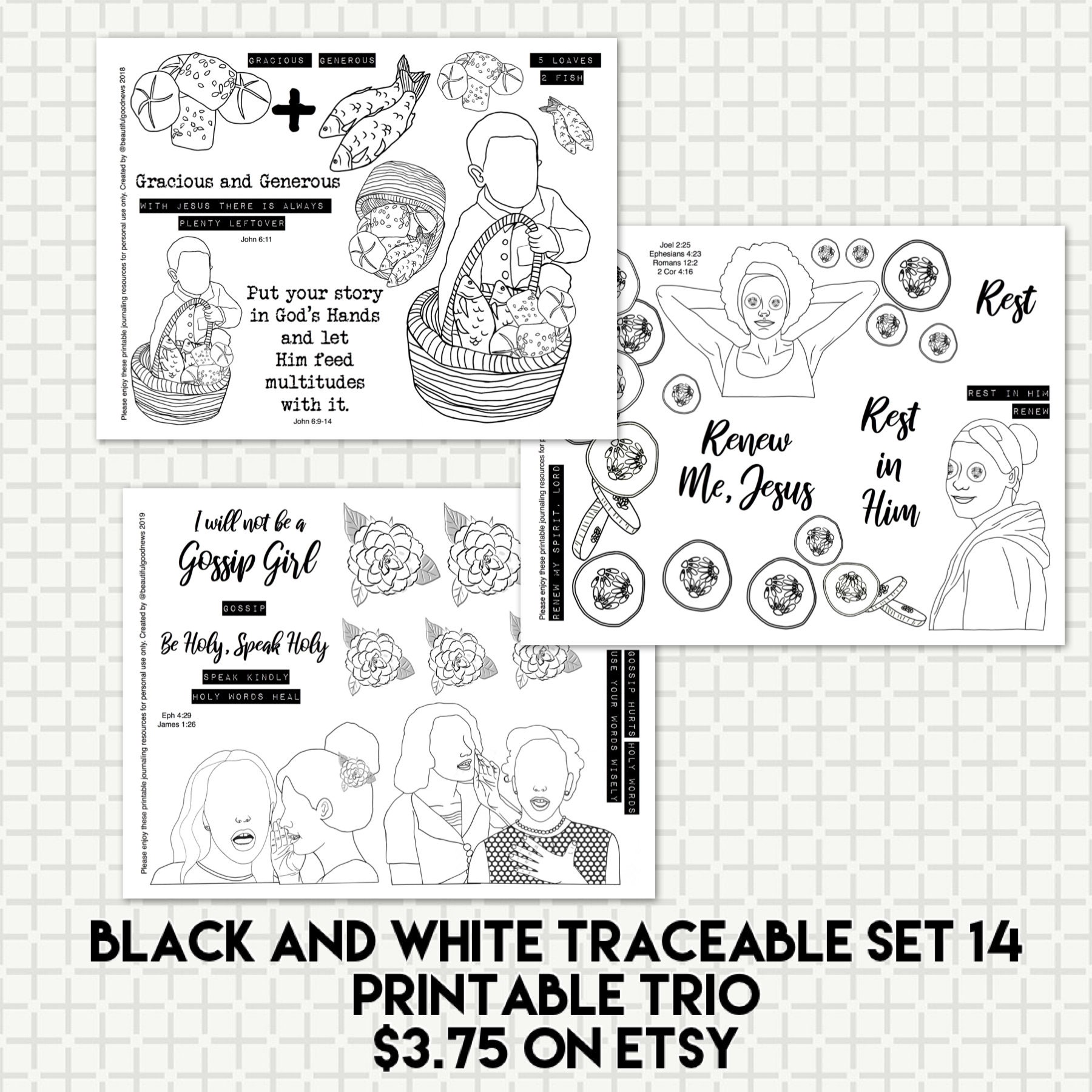 Black and White Bible Journaling Traceable Set 14 - Etsy