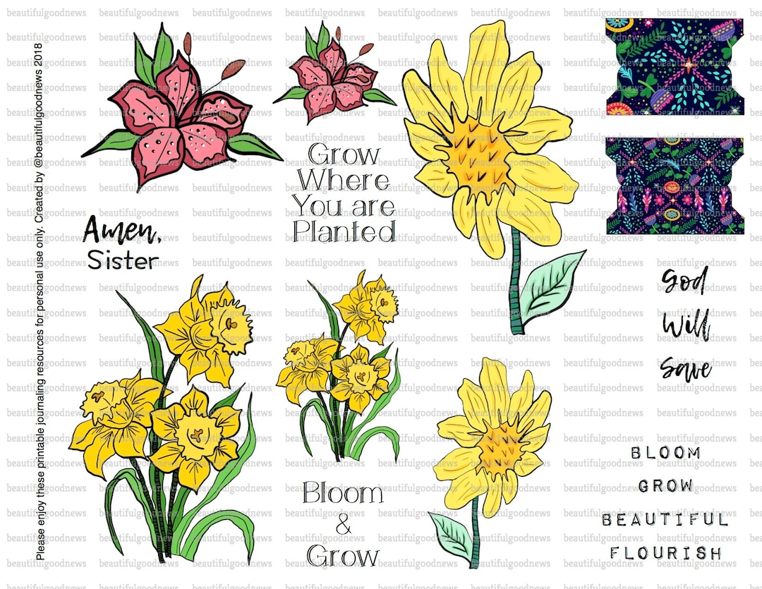 Flowers, Daisy, Daffodil, Lily, Spring, Bible Journaling, Traceable ...