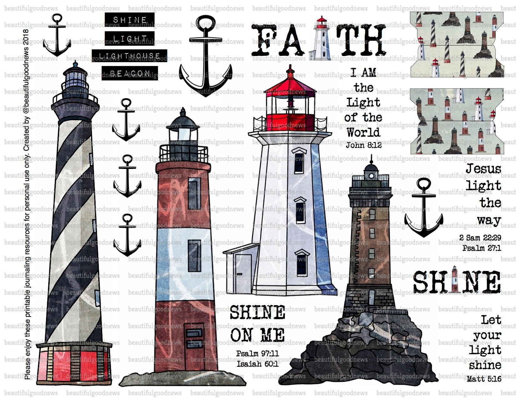 Lighthouse bible journaling traceable printable faith | Etsy