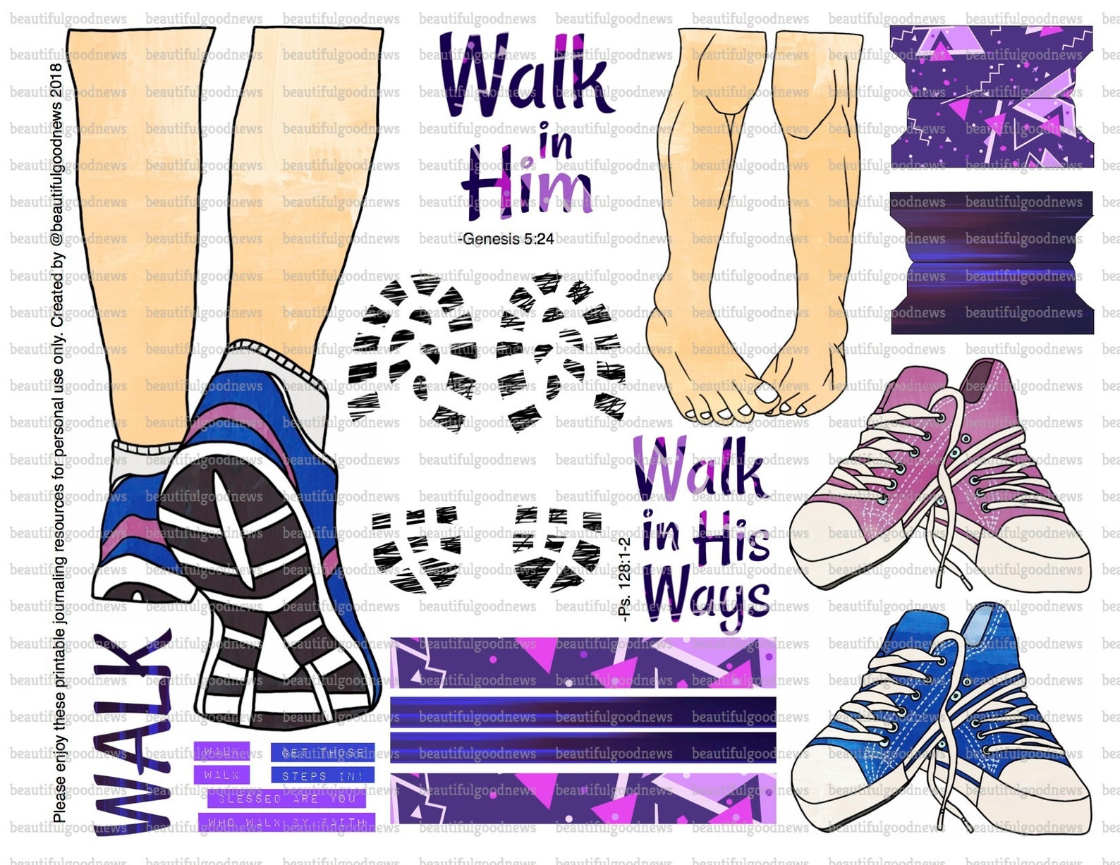 Walk in Him Tennis Shoes Bible Journaling Traceable | Etsy