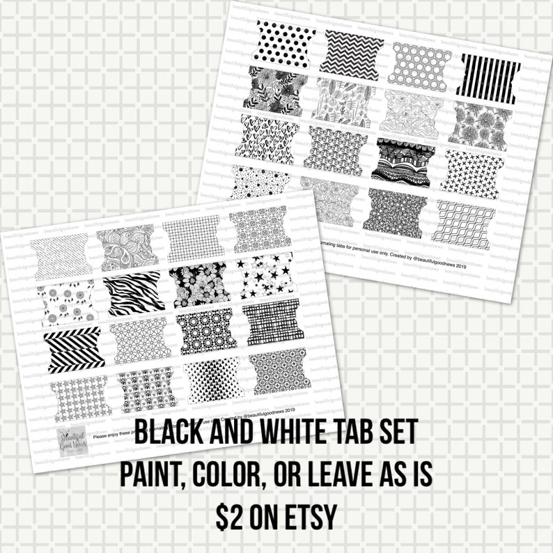 Black and White Tabs Journaling Tab Bible Tab Watercolor | Etsy