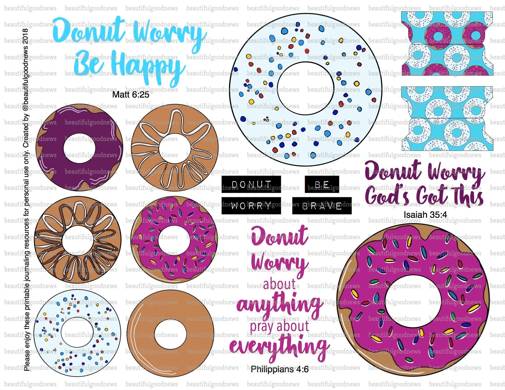Donut Worry, Bible Journaling, Traceable, Printable, Faith, Christian ...